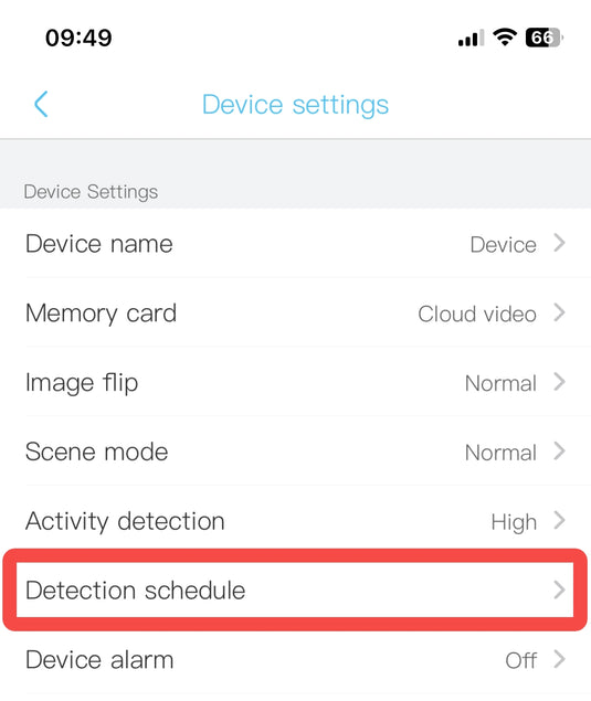 Motion detection schedule (UBox) – Javiscam